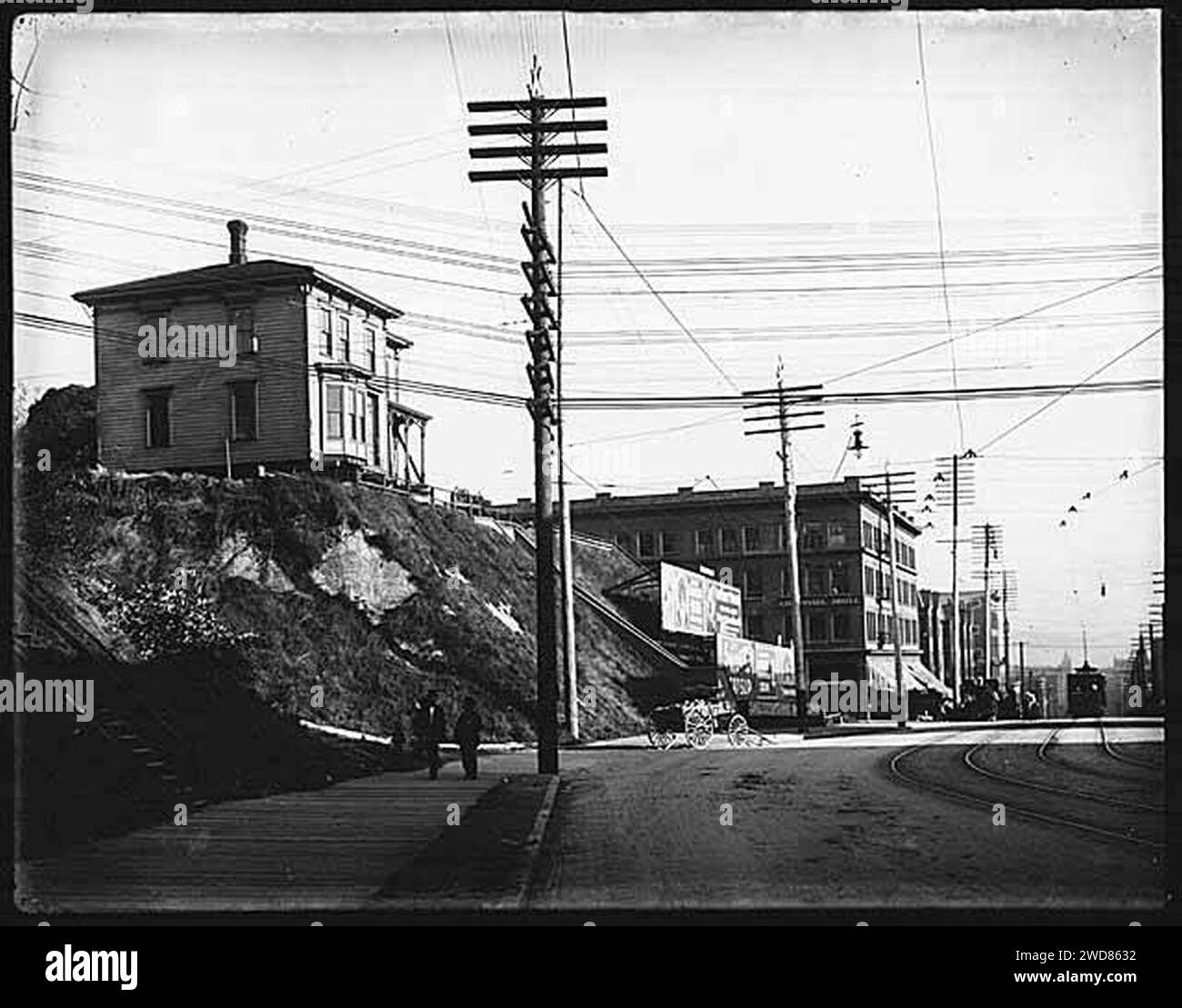 1st Ave looking southeast from Pine St, Seattle, probably before the ...