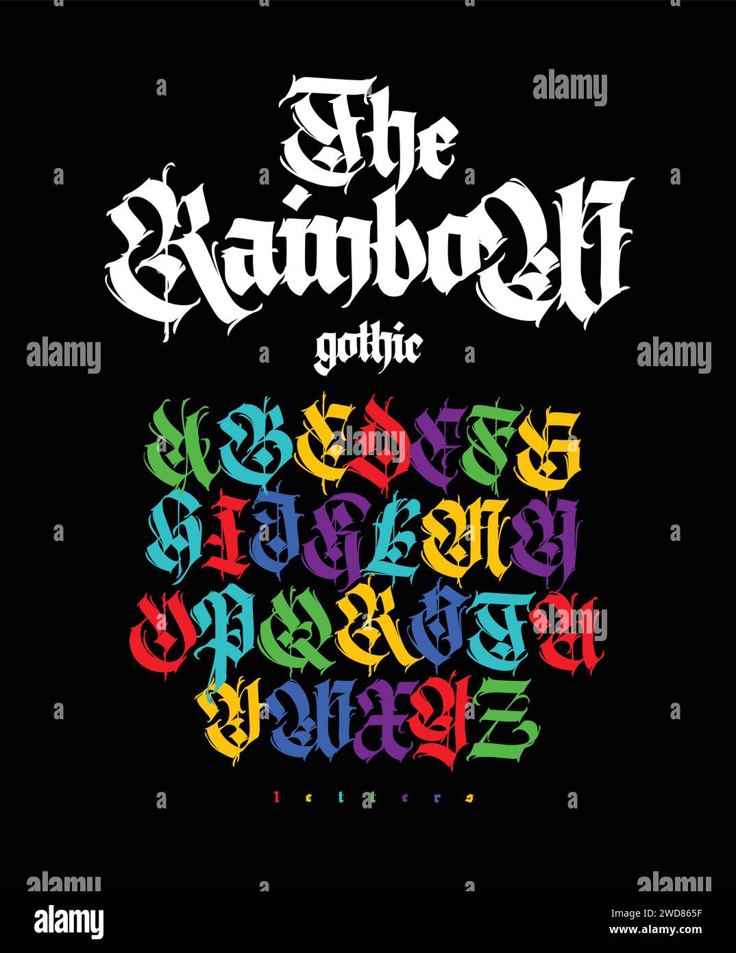 Gothic font from Latin letters. Vector. English alphabet. Medieval ...