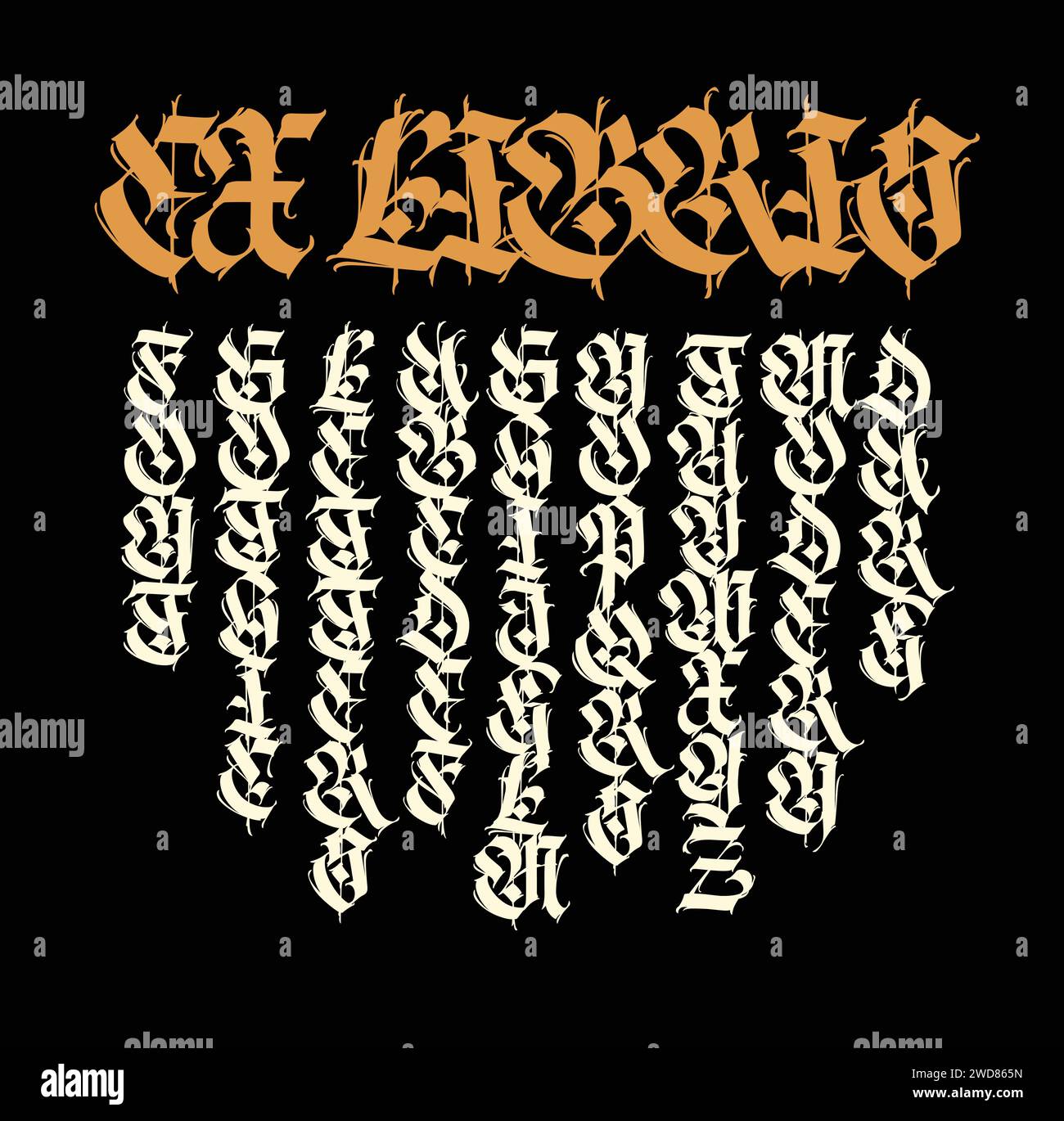 Gothic font from Latin letters. Vector. English alphabet. Medieval ...