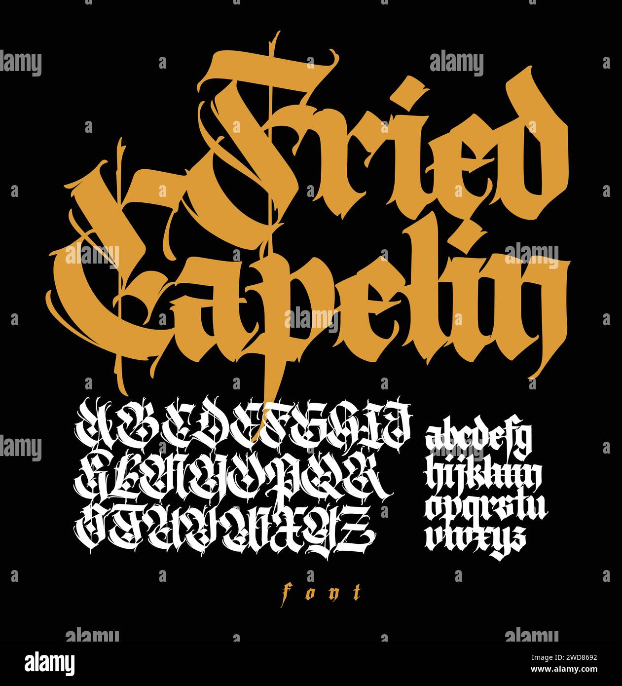 Modern Gothic, full English alphabet. Vector. Medieval uppercase and ...