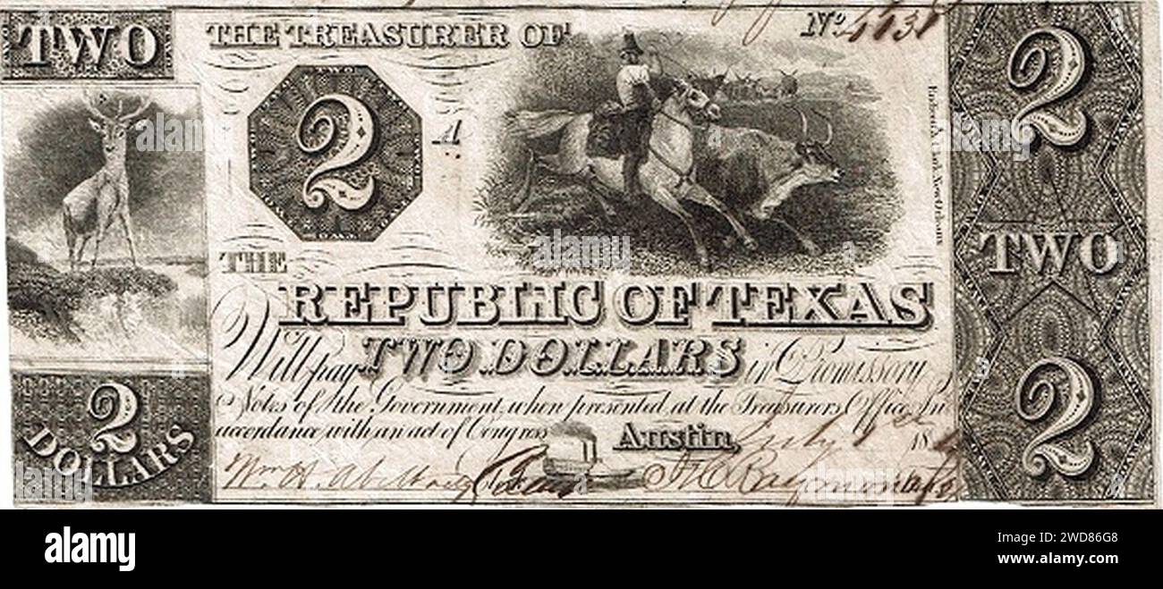 2 Dollars - Treasurer of the Republic of Texas (Act. 09.06.1837, 1839 ...