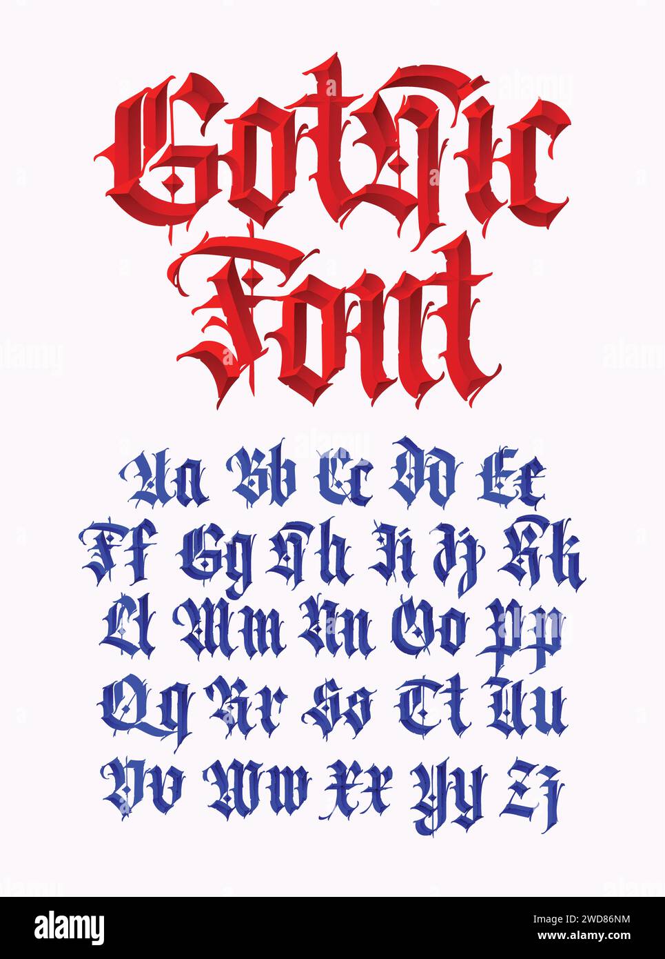 Gothic font from Latin letters. Vector. English alphabet. Medieval ...