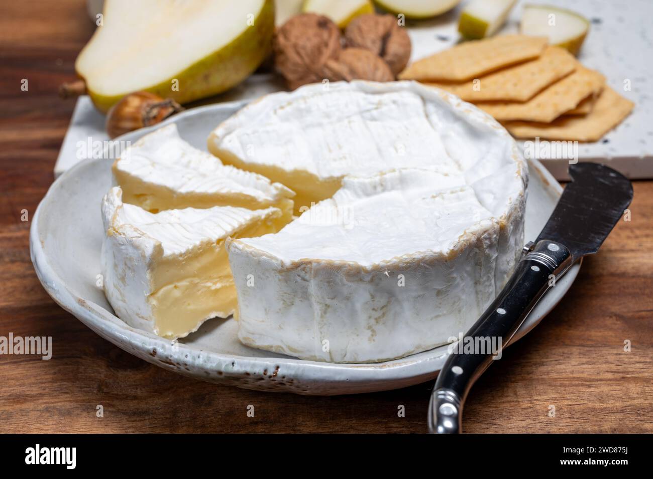 French soft Camembert cheese, original Camembert de Normandie, close up ...