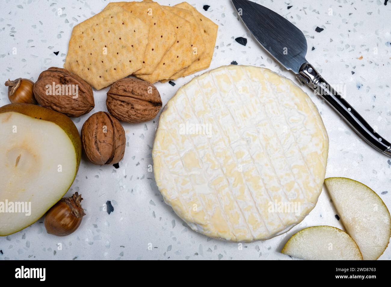 French soft Cremeux de Normandie cheese, soft creamy cheese with white ...