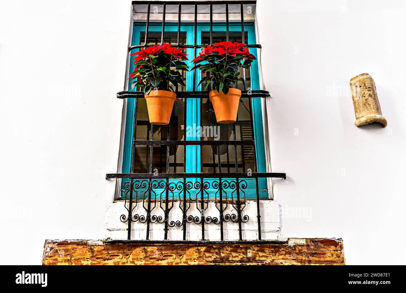 Barred Spanish Windows Symmetric Windows On Old Wall El Stock Photo