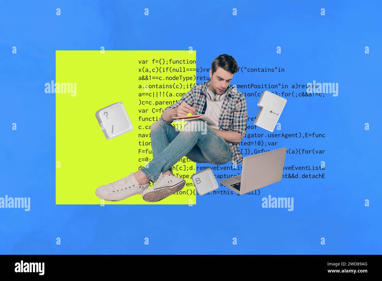 Horizontal composite photo collage poster of young student sit on floor ...