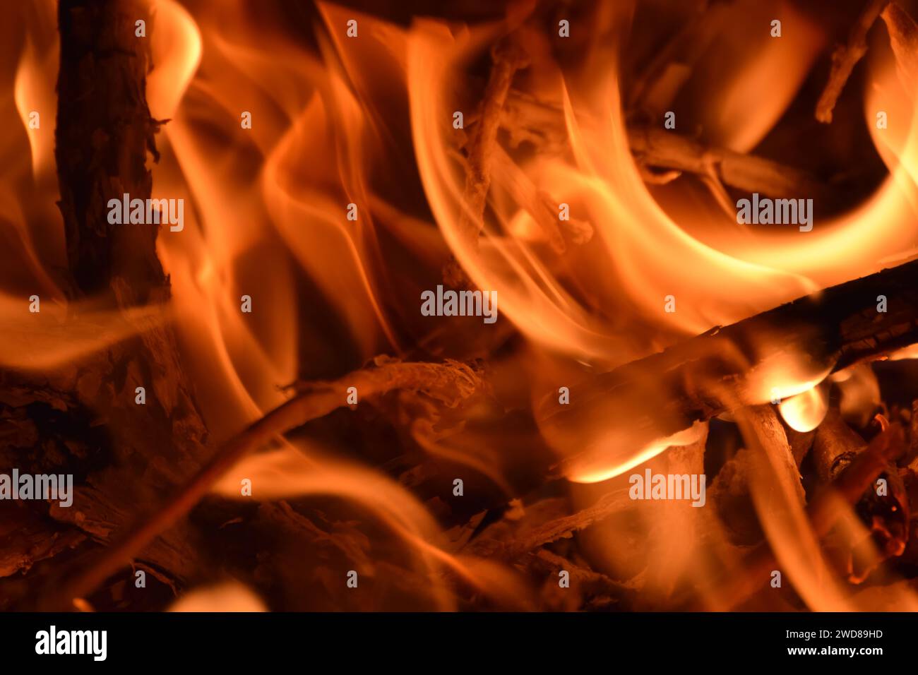 Flames of fire, the rapid oxidation of fuel, releasing heat, light ...