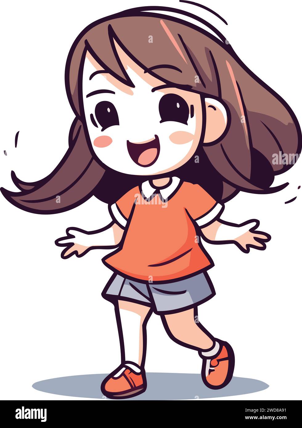 Smiling little girl cartoon vector illustration. Cute little girl ...