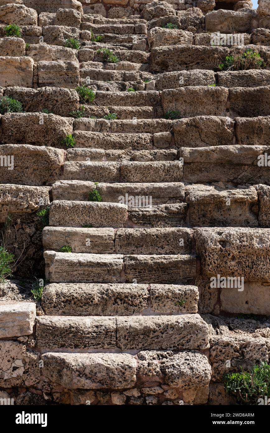 A preserved stone stairway, part of he excavation of the Roman-era ...