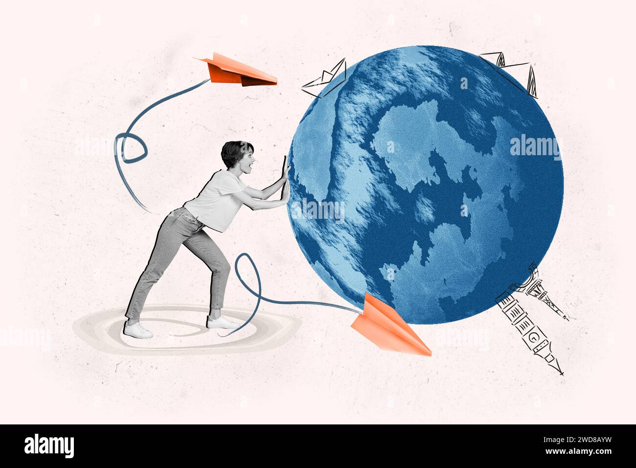 Collage creative poster black white filter excited powerful strong ...