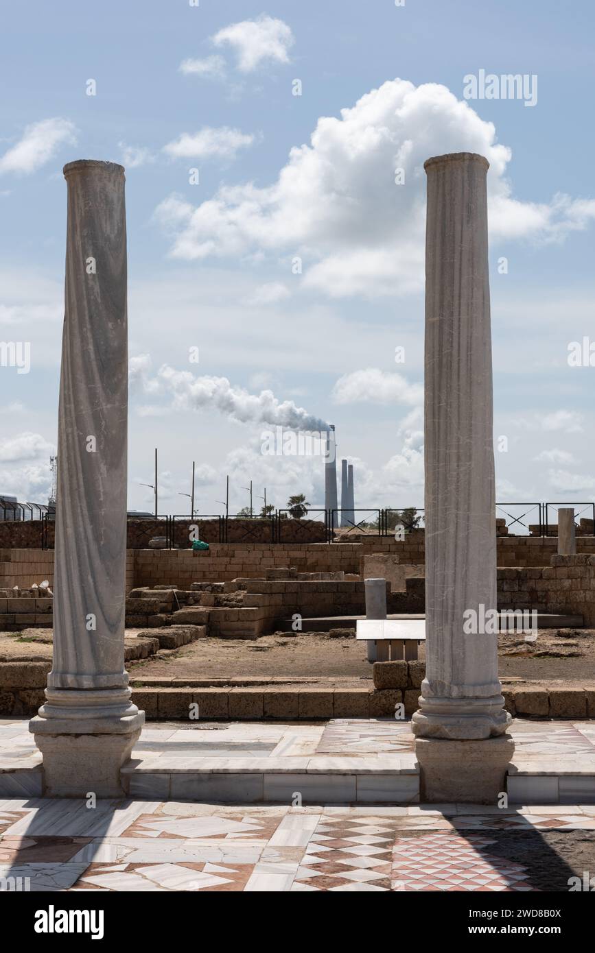 Preserved marble columns, part of he excavation of the Roman-era ...