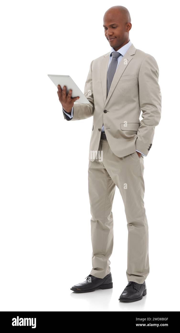 Internet, business and black man with a tablet, connection and employee ...