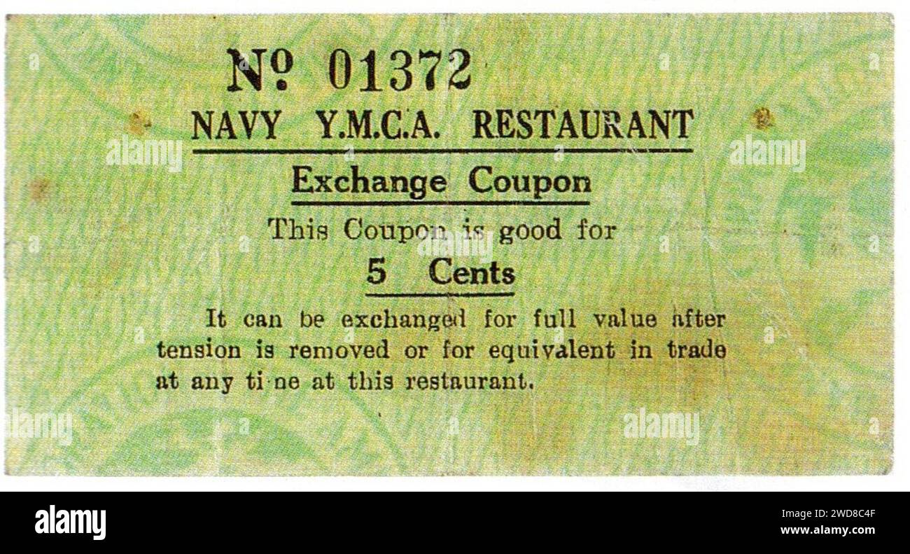 5 cents (Emergency Coupon) - Navy Y.M.C.A. Restaurant (1939) John E ...