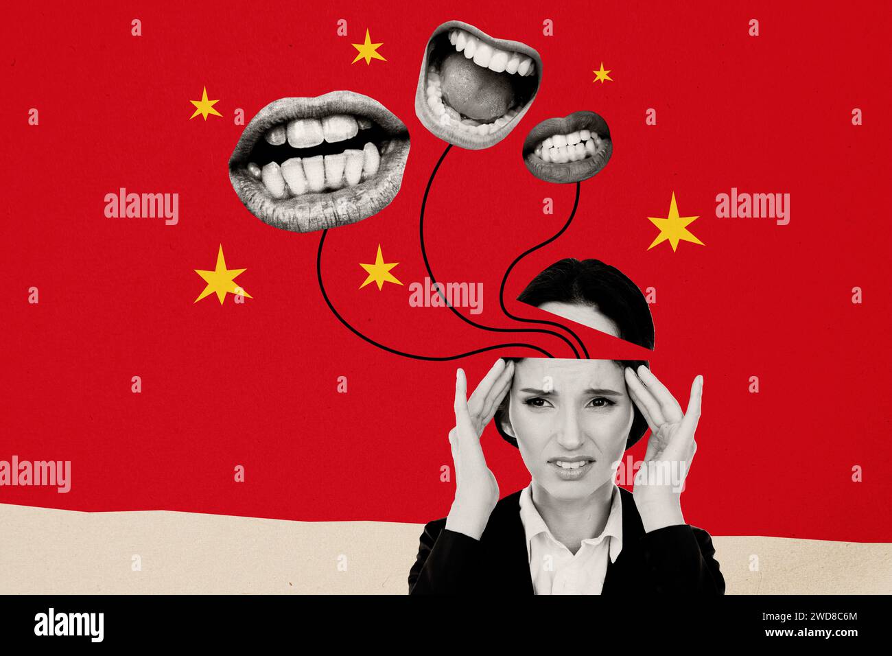 Creative collage of black white colors angry talking mouth inside ...