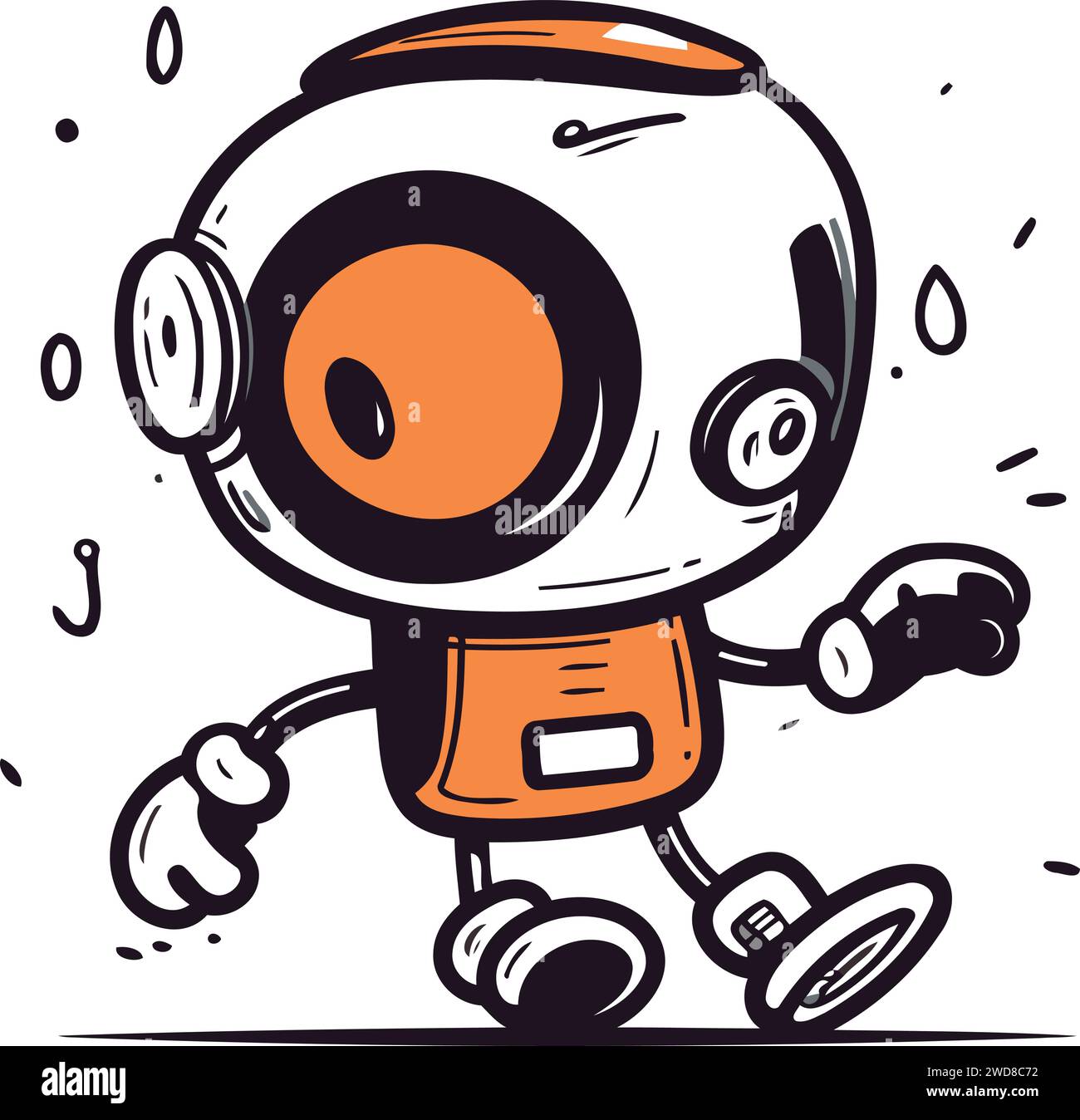 Vector illustration of Cute Cartoon Robot Character running on white ...
