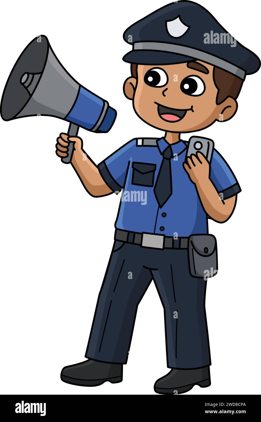 Police Man with Megaphone Cartoon Colored Clipart Stock Vector Image ...