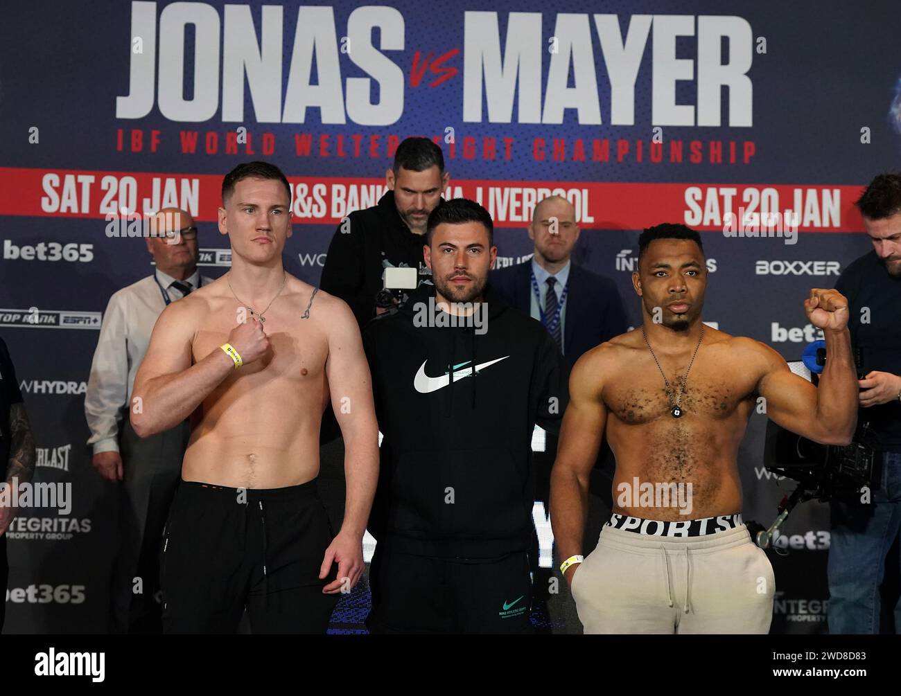 Jack Massey and Steve Eloundou Ntere (right) during a weigh-in at the ...