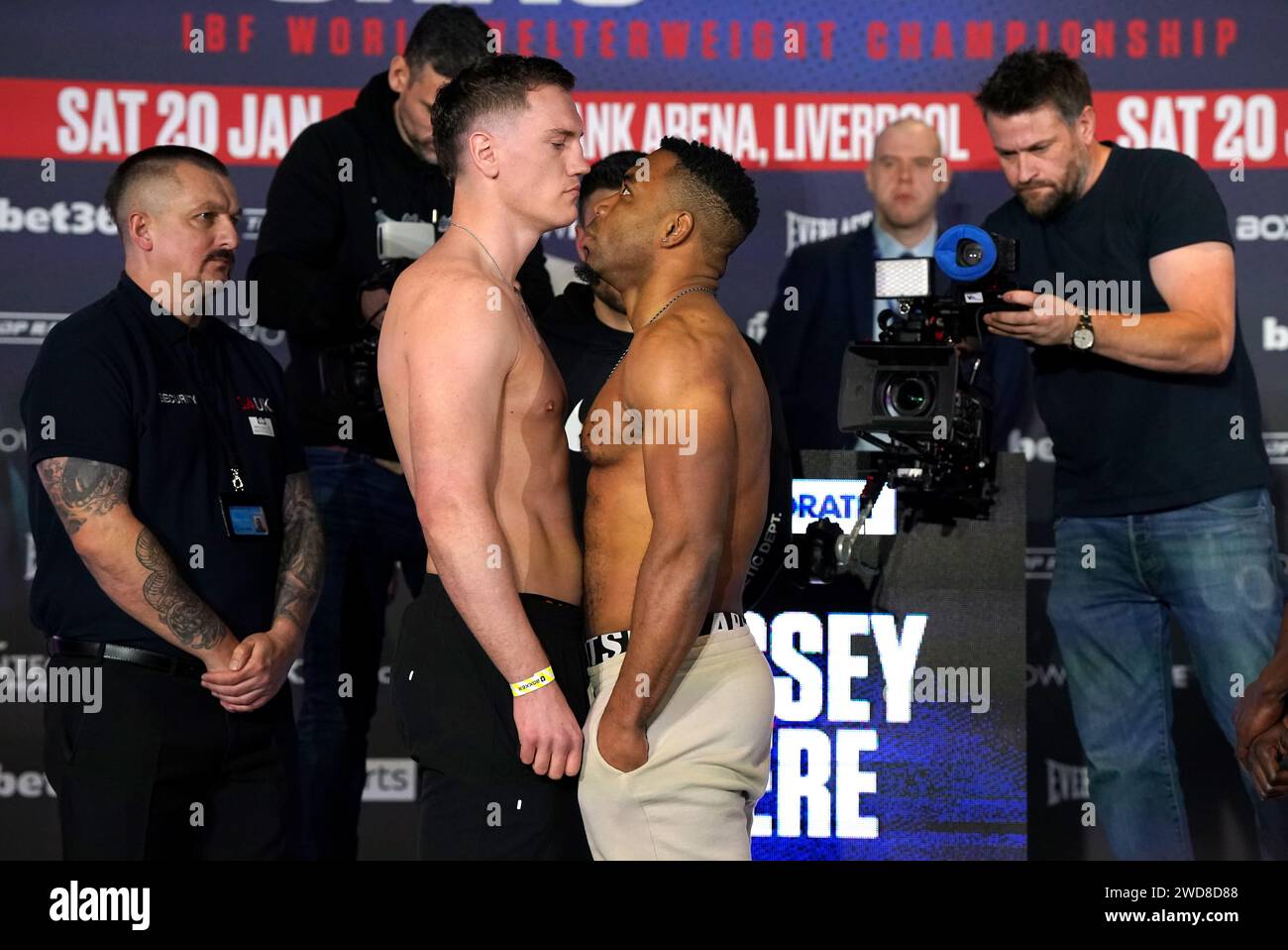 Jack Massey and Steve Eloundou Ntere (right) during a weigh-in at the ...