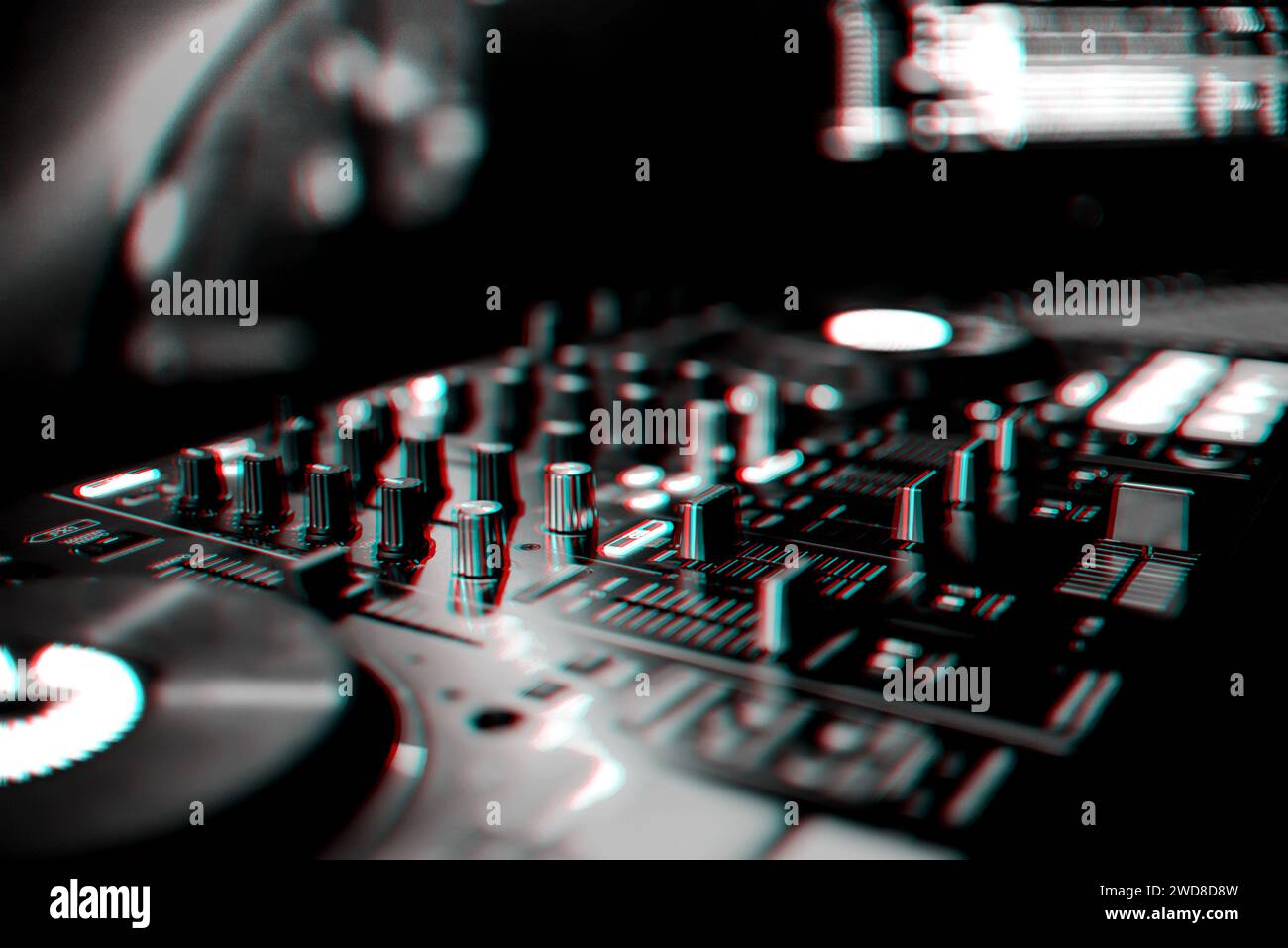 control buttons and mixing music on professional equipment for mixing ...