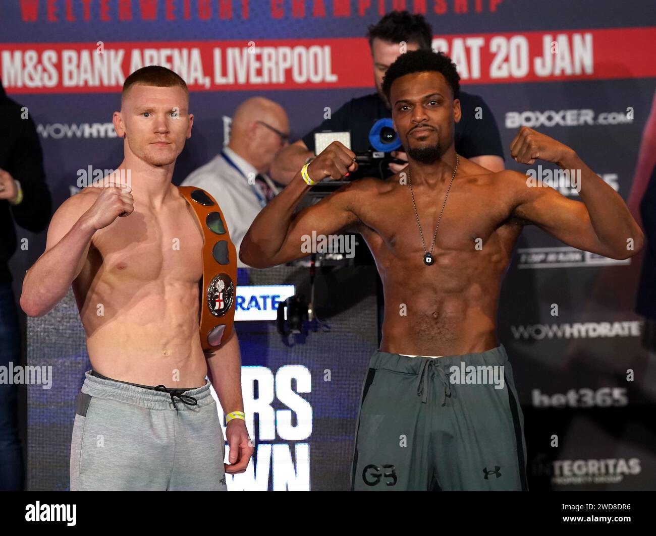 Mark Jeffers and Germaine Brown (right) during a weigh-in at the ...