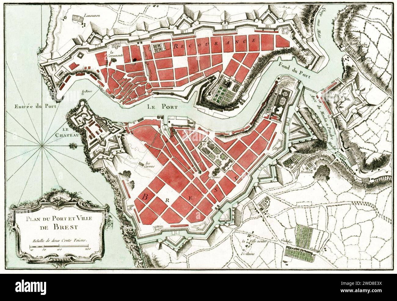5Fi01125 Plan du port et de la ville de Brest en 1764 Stock Photo - Alamy
