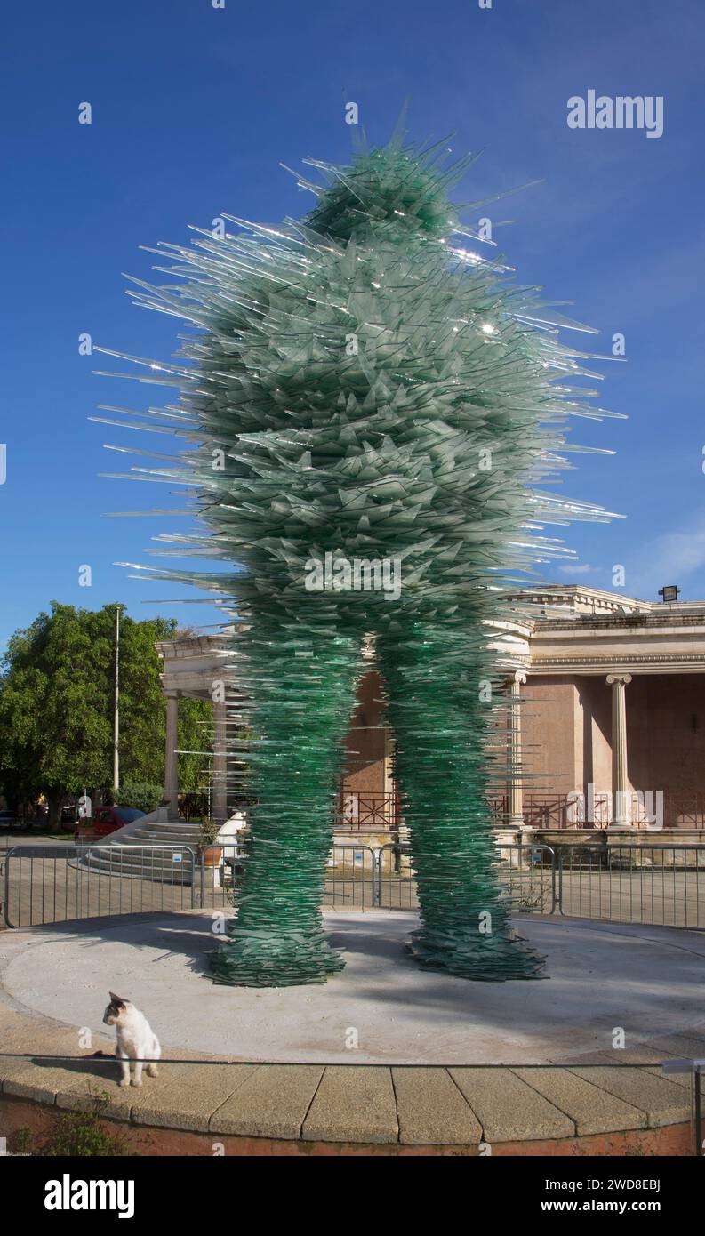 Sculpture of Poet (Glass man) near townhouse in Nicosia. Cyprus Stock ...
