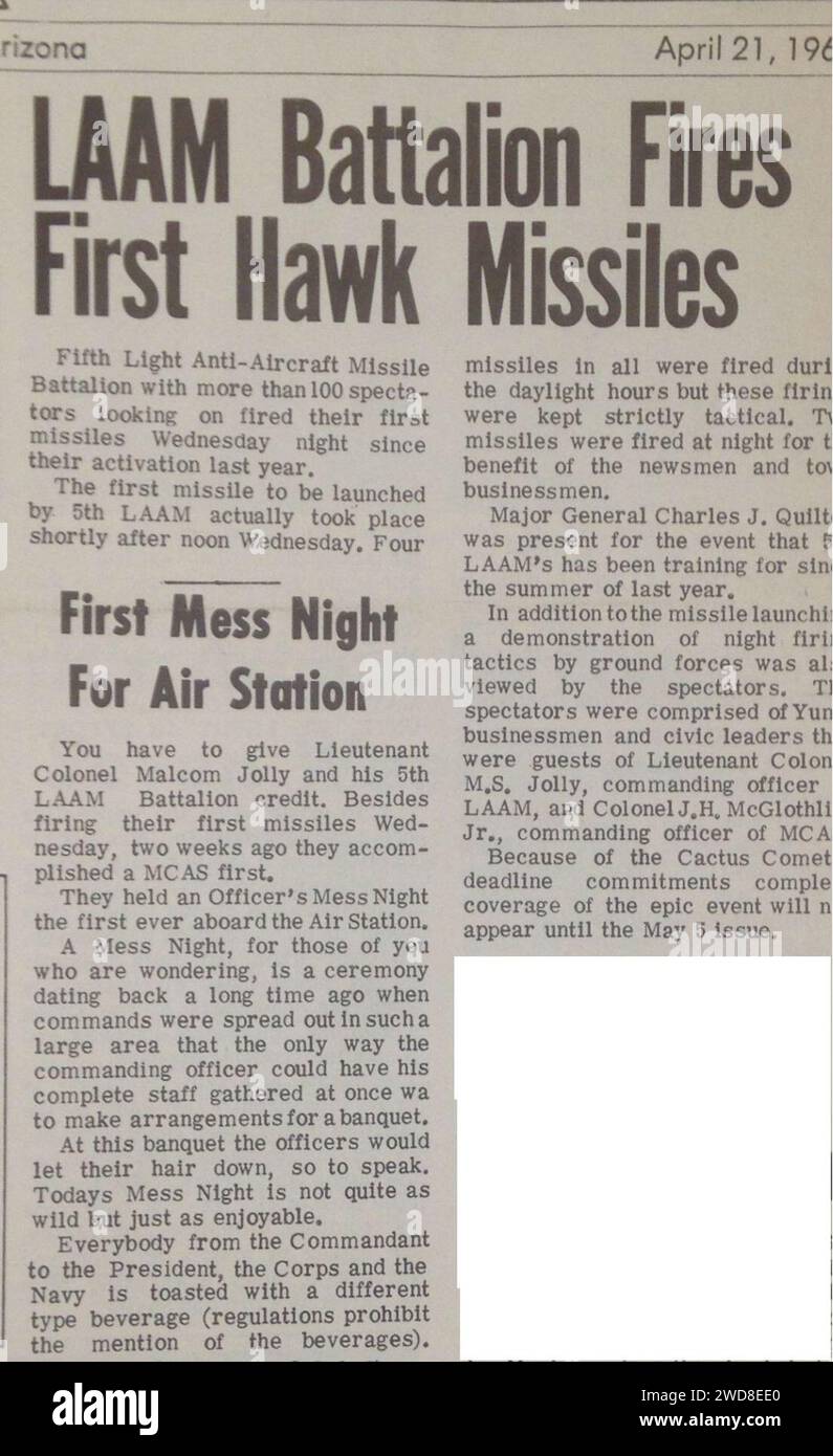 5th LAAM - 19670421 - LAAM Bn Fires First HAWK Missiles - MCAS Yuma ...