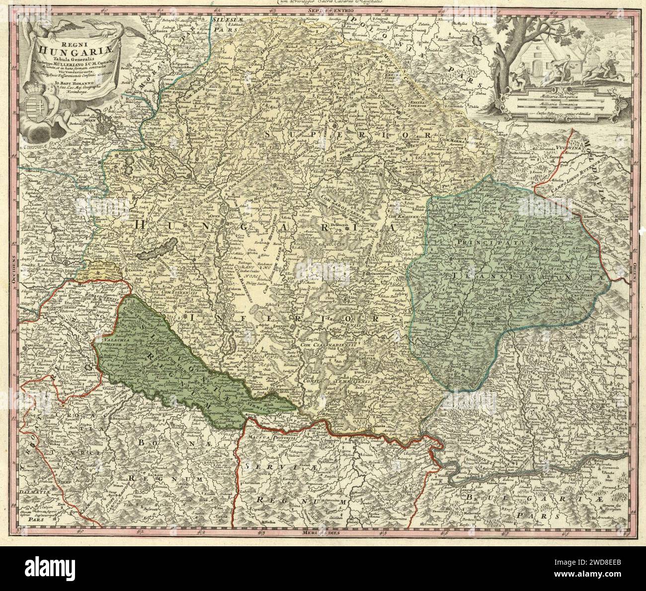 18th century map of Hungary by Johann Baptist Homann Stock Photo - Alamy