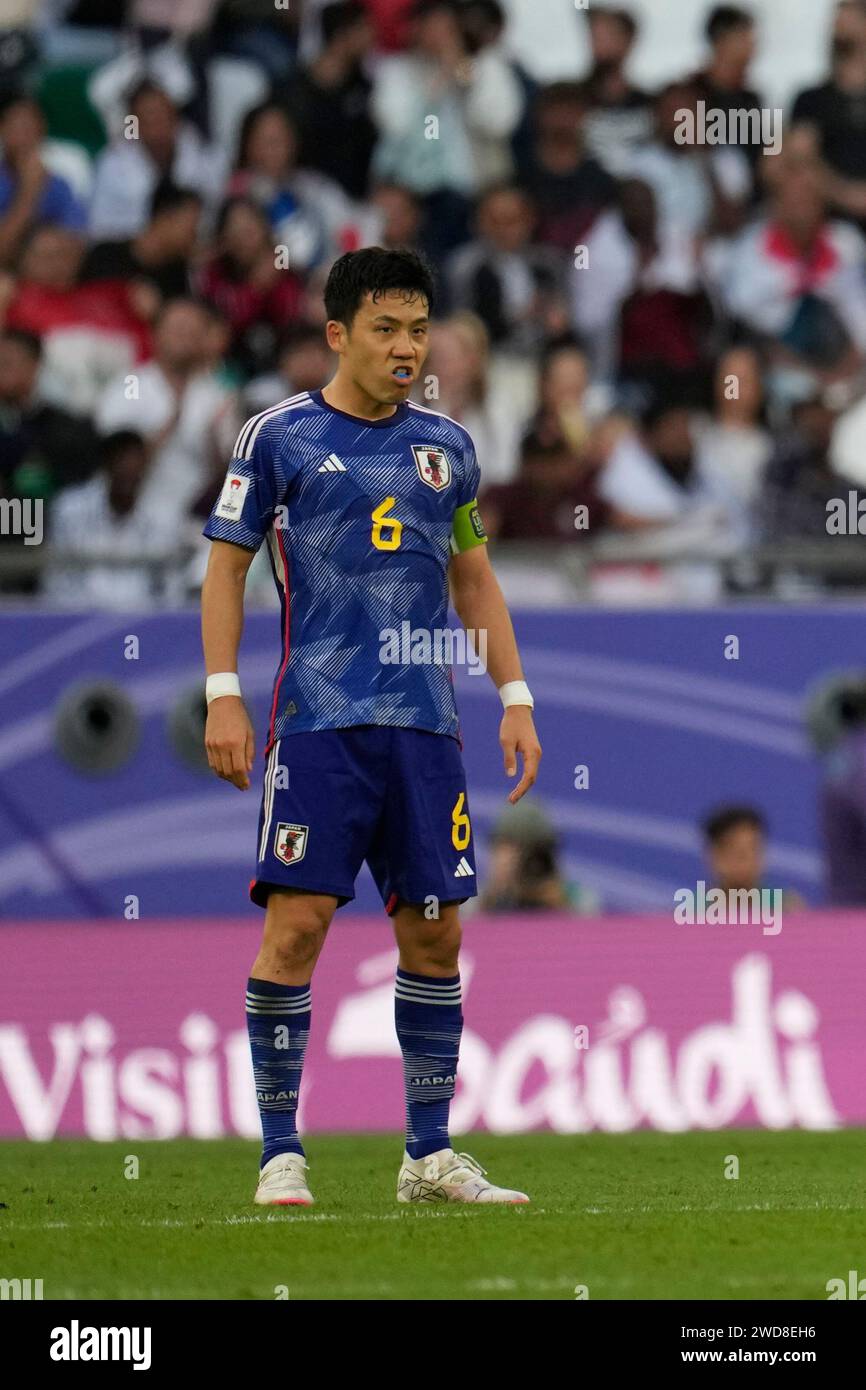 Japan's Wataru Endo reacts after scoring his side's first goal during ...