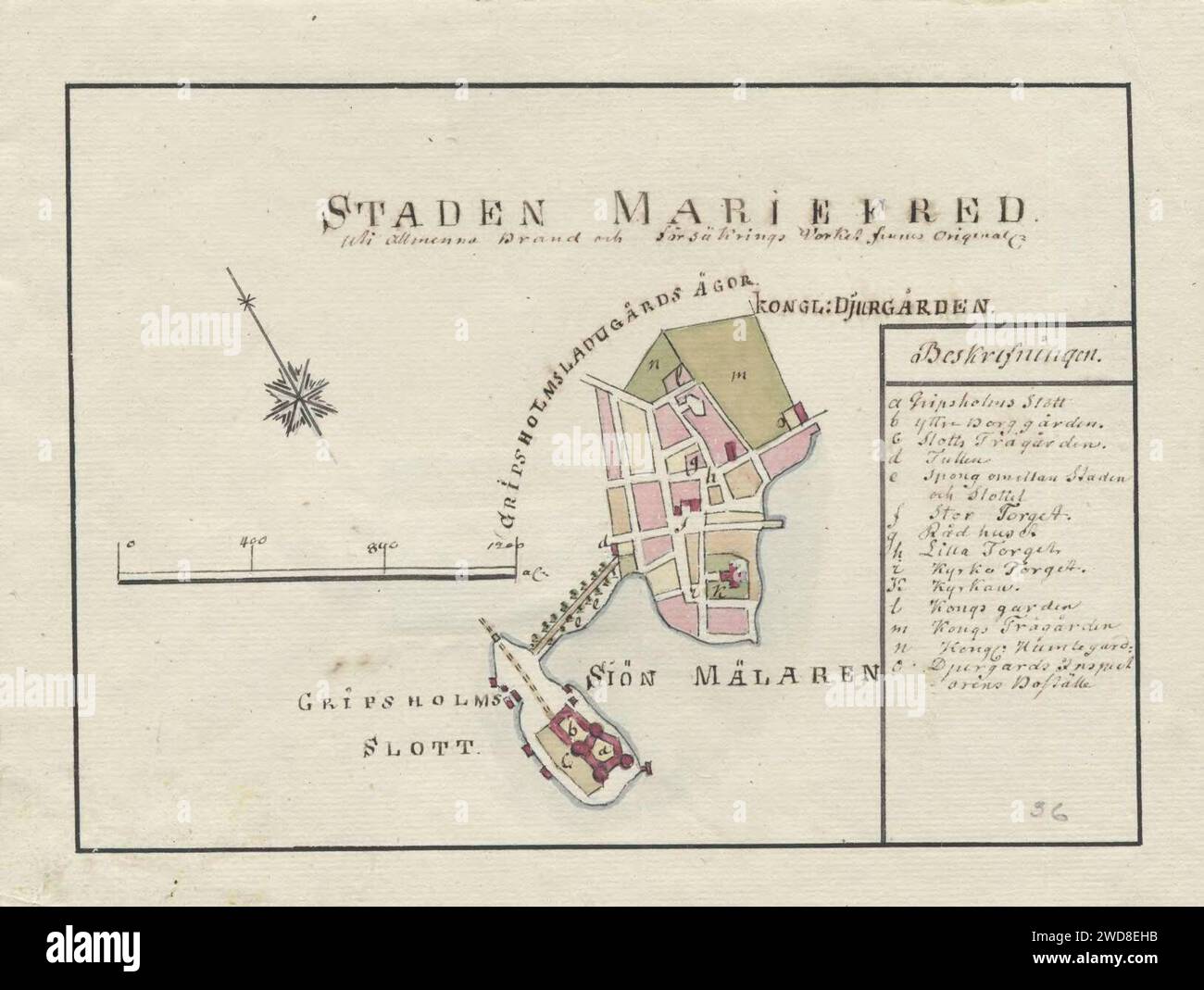 18th century map of Mariefred, Sweden Stock Photo - Alamy