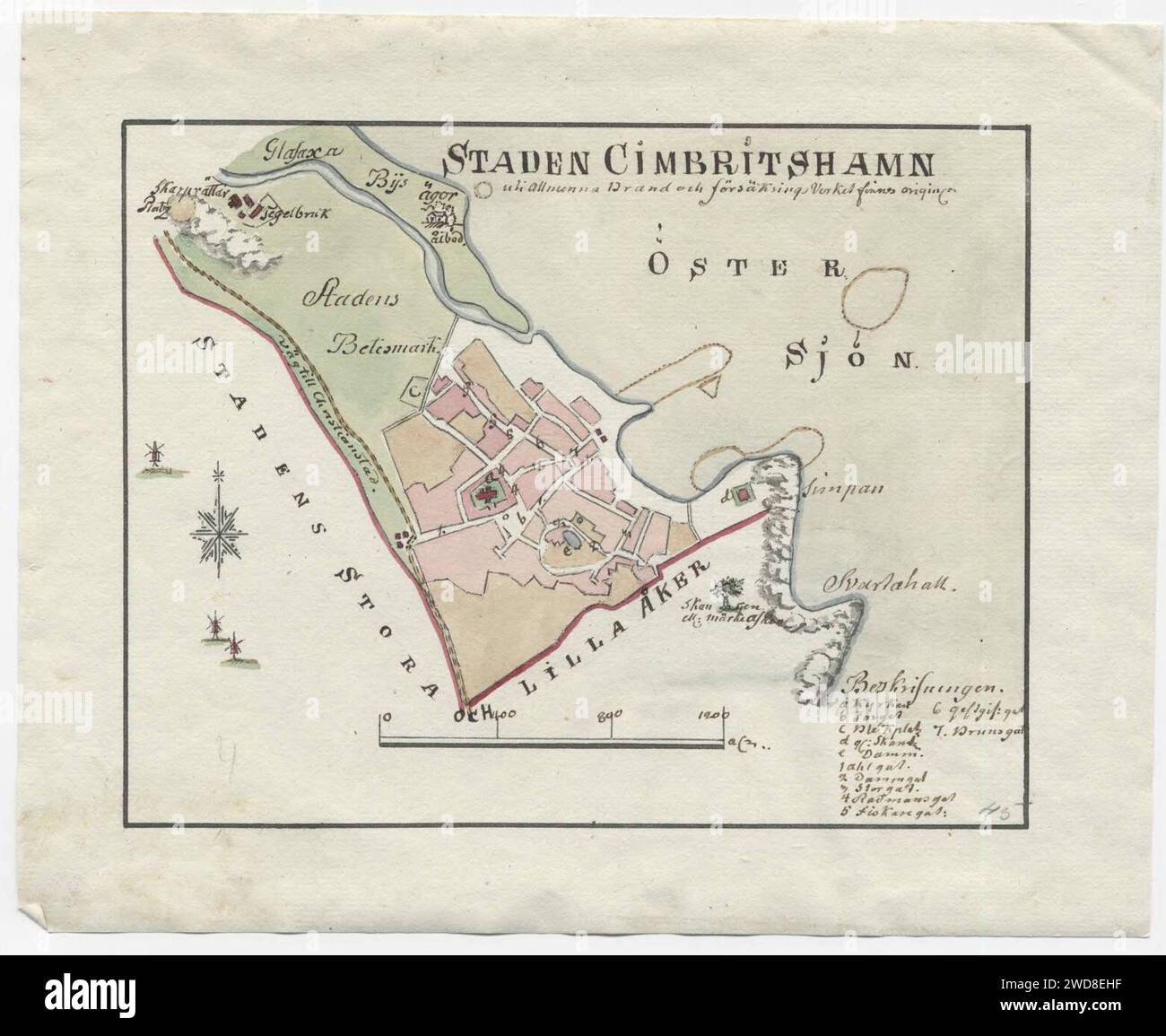 18th century map of Simrishamn, Sweden Stock Photo - Alamy