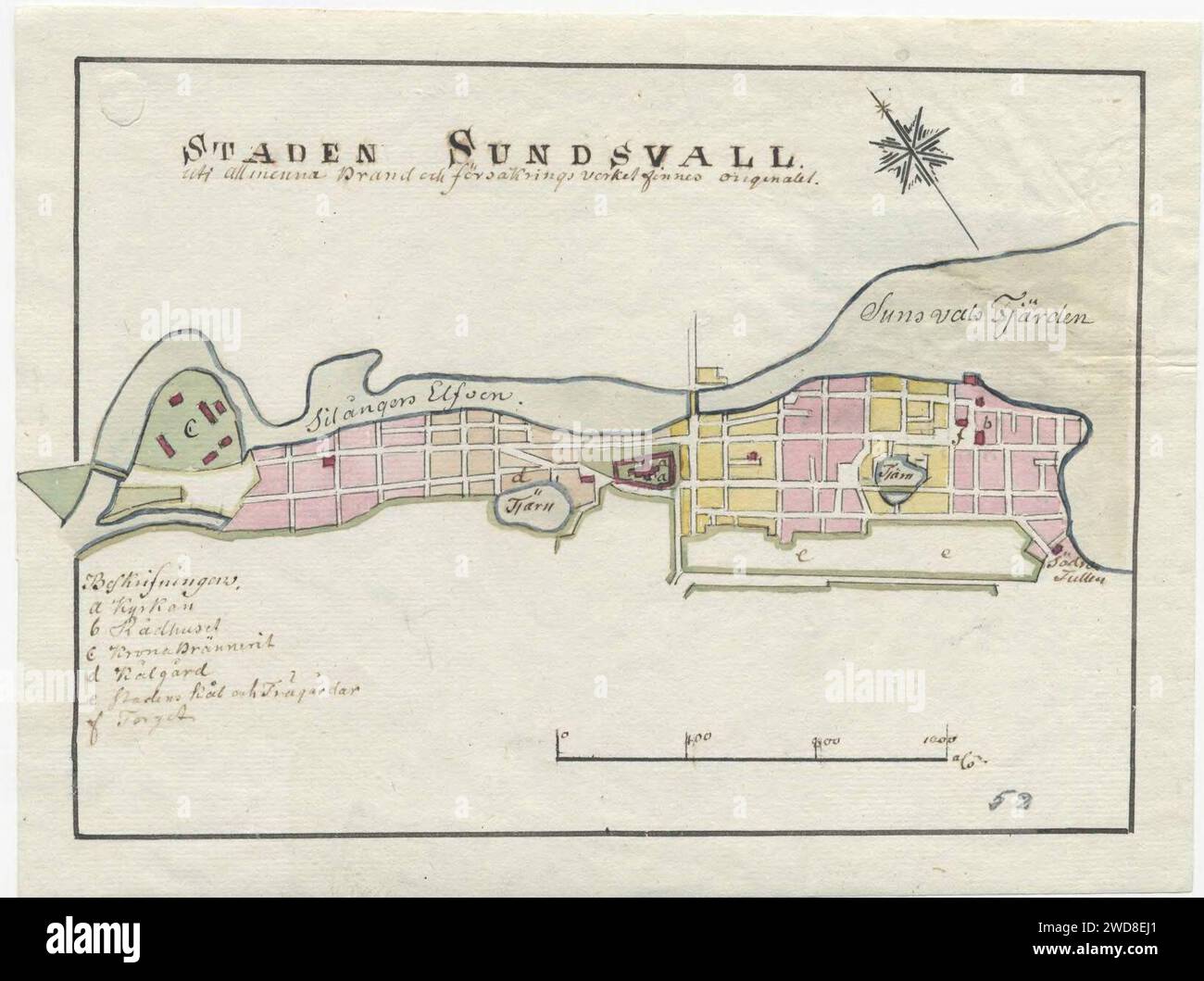 18th century map of Sundsvall, Sweden Stock Photo - Alamy