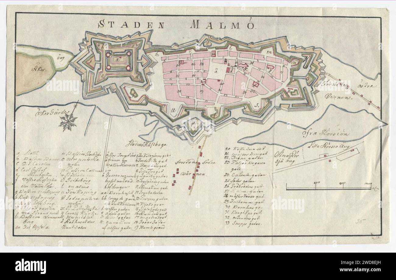 18th century map of Malmö, Sweden Stock Photo - Alamy