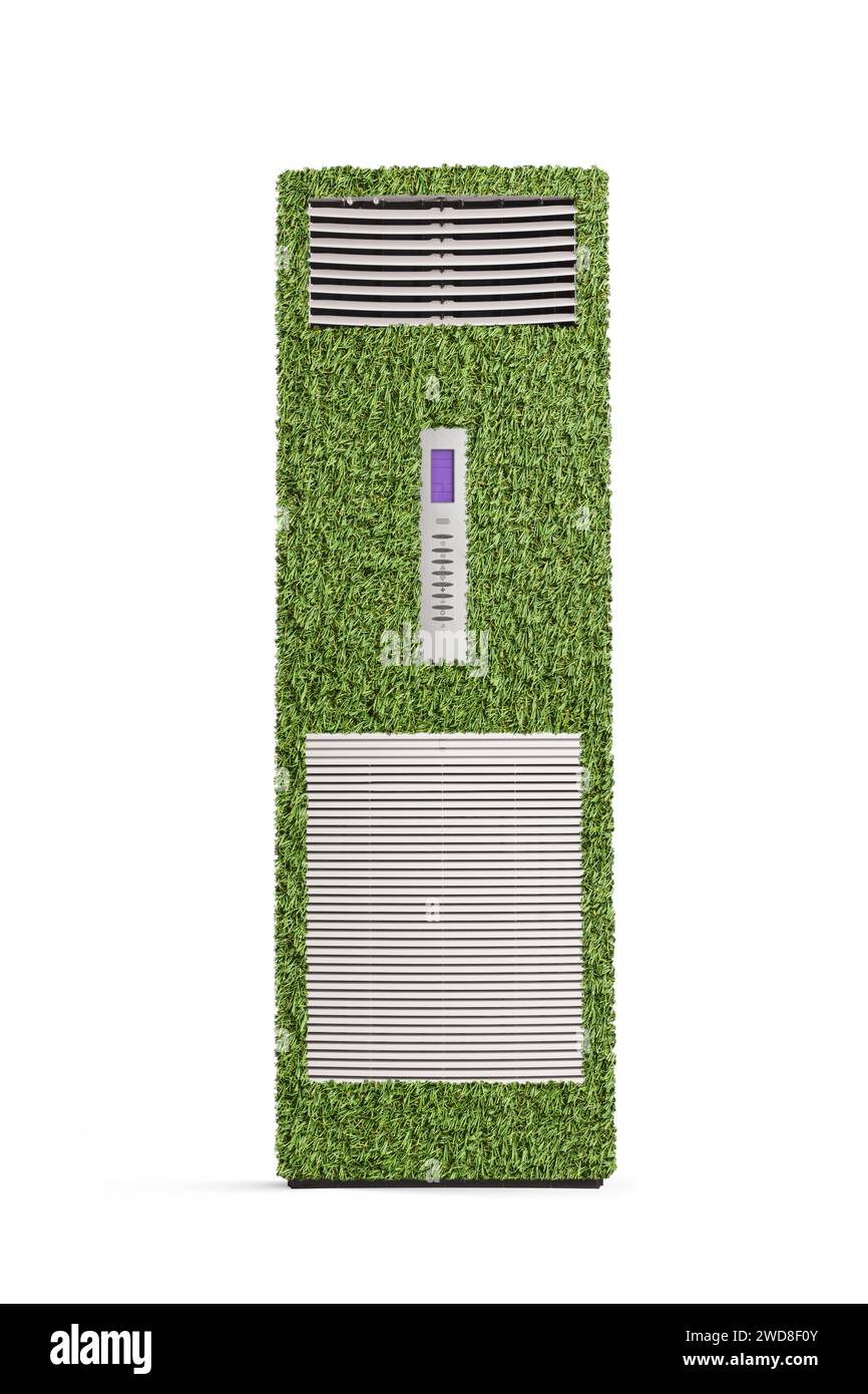 Green power efficient air conditioning unit isolated on white ...