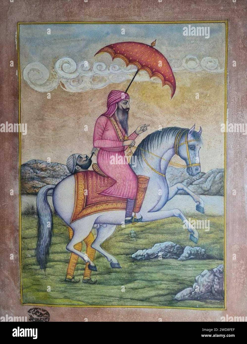 19th century miniature equestrian painting of a Sikh on horseback ...