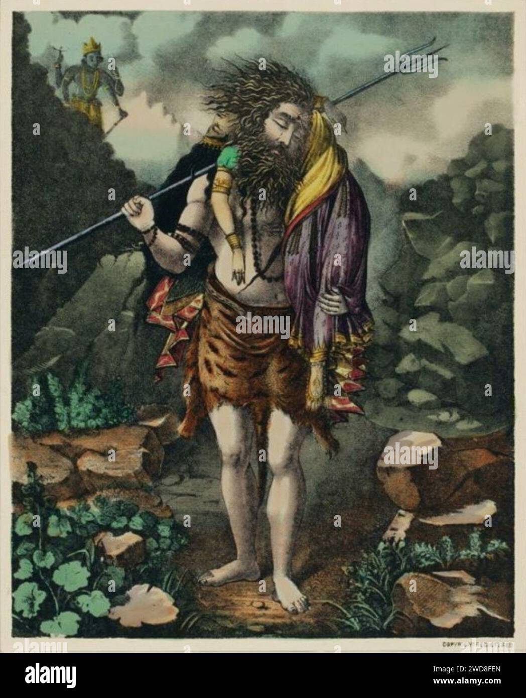 19th century lithograph of Shiva carrying Sati's corpse Stock Photo - Alamy