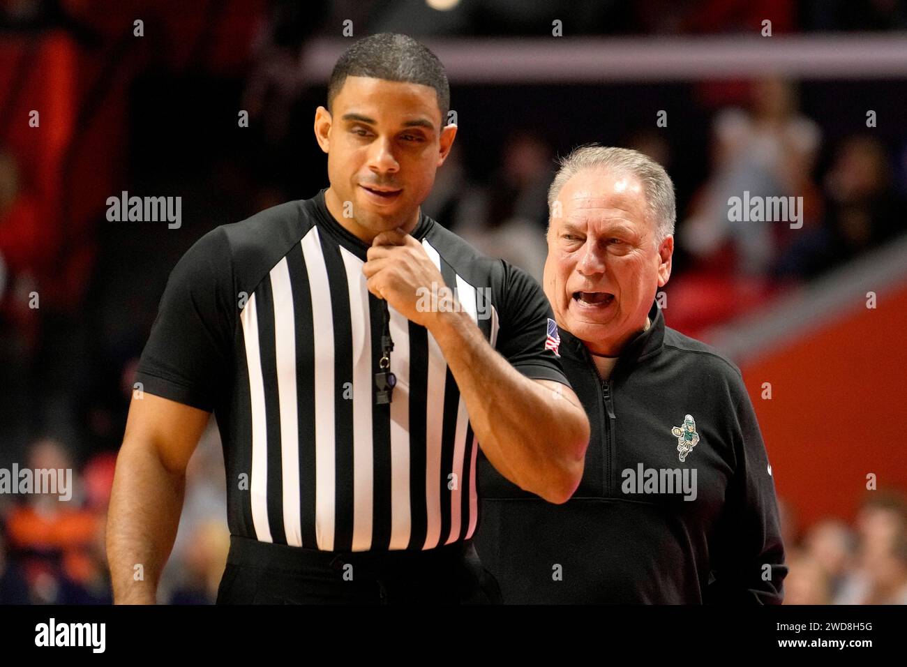 Michigan State head coach Tom Izzo talks to a referee during an NCAA ...