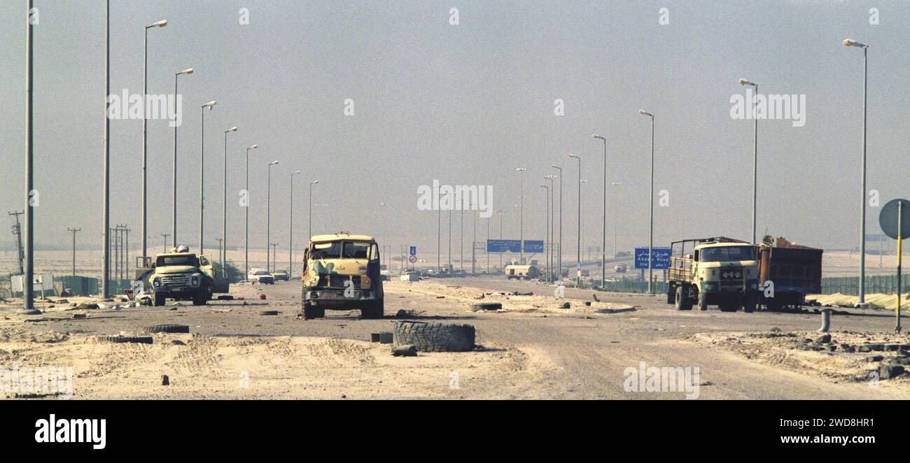 First Gulf War: 3rd March 1991 Abandoned Iraqi military trucks litter ...