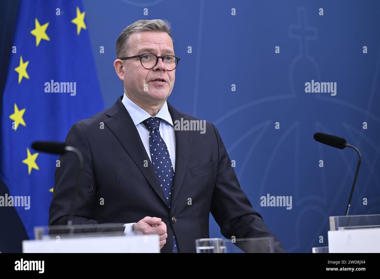 Stockholm, Sweden. 19th Jan, 2024. STOCKHOLM, SWEDEN 20240119Finnish Prime Minister Petteri Orpo ...