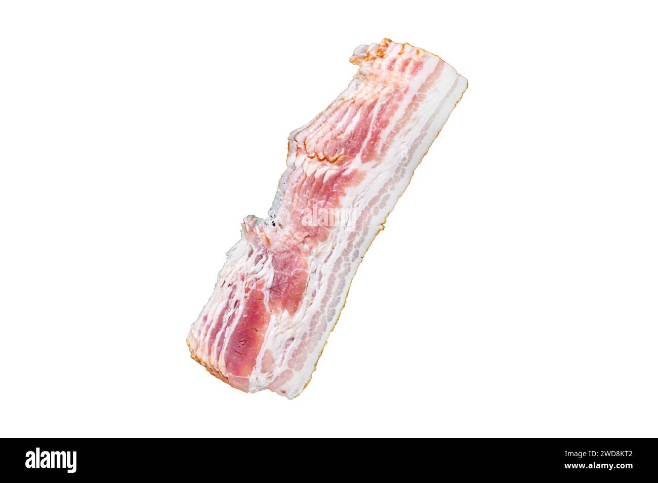 Raw sliced pork bacon ready for cooking. Isolated on white background ...