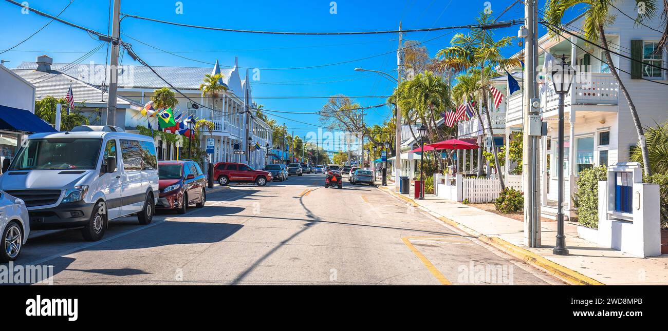Key West scenic Duval street panoramic view, south Florida Keys, United ...