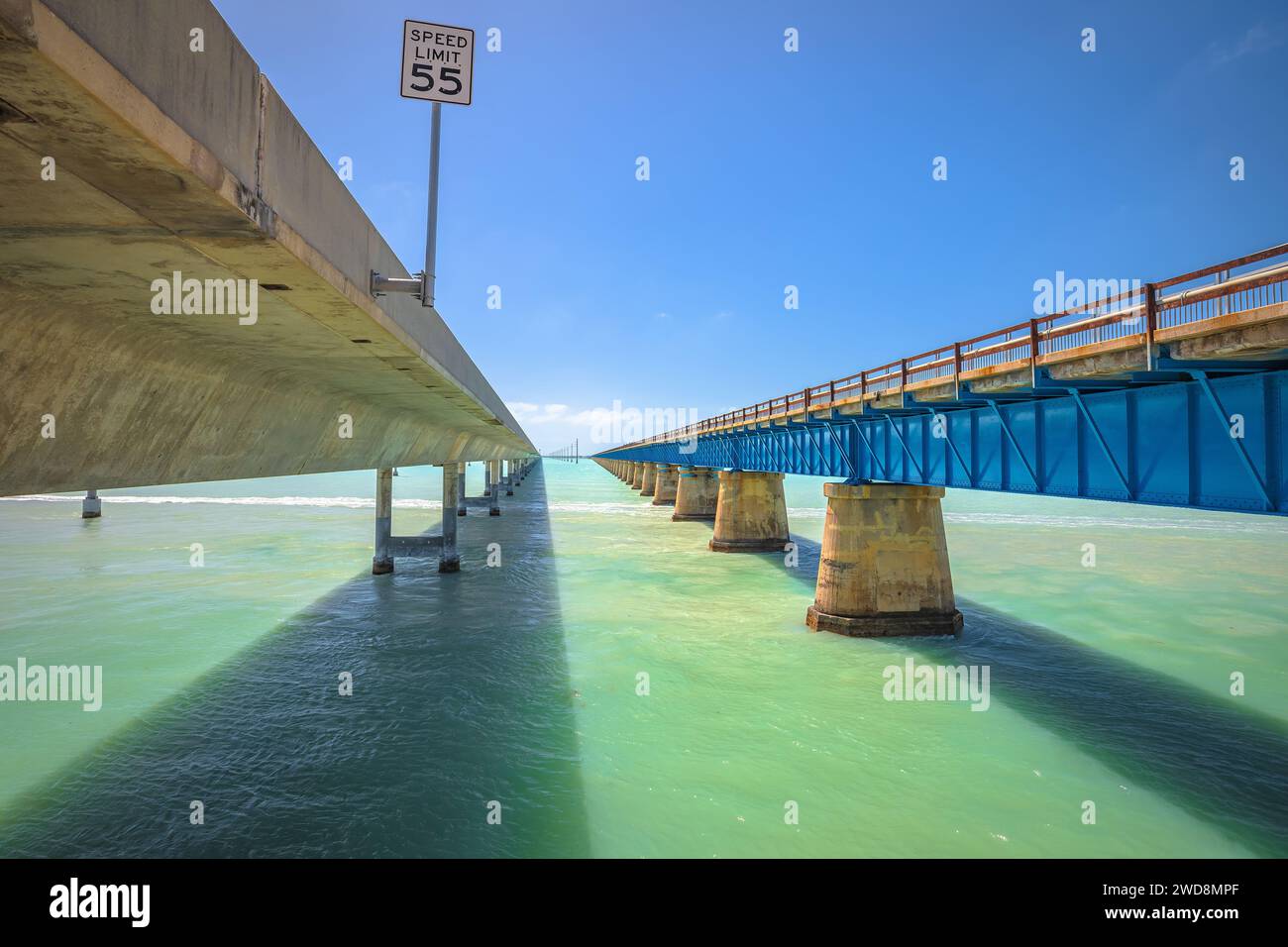 Seven Mile Bridges old and new in Marathon, U. S. Route 1 in Florida ...