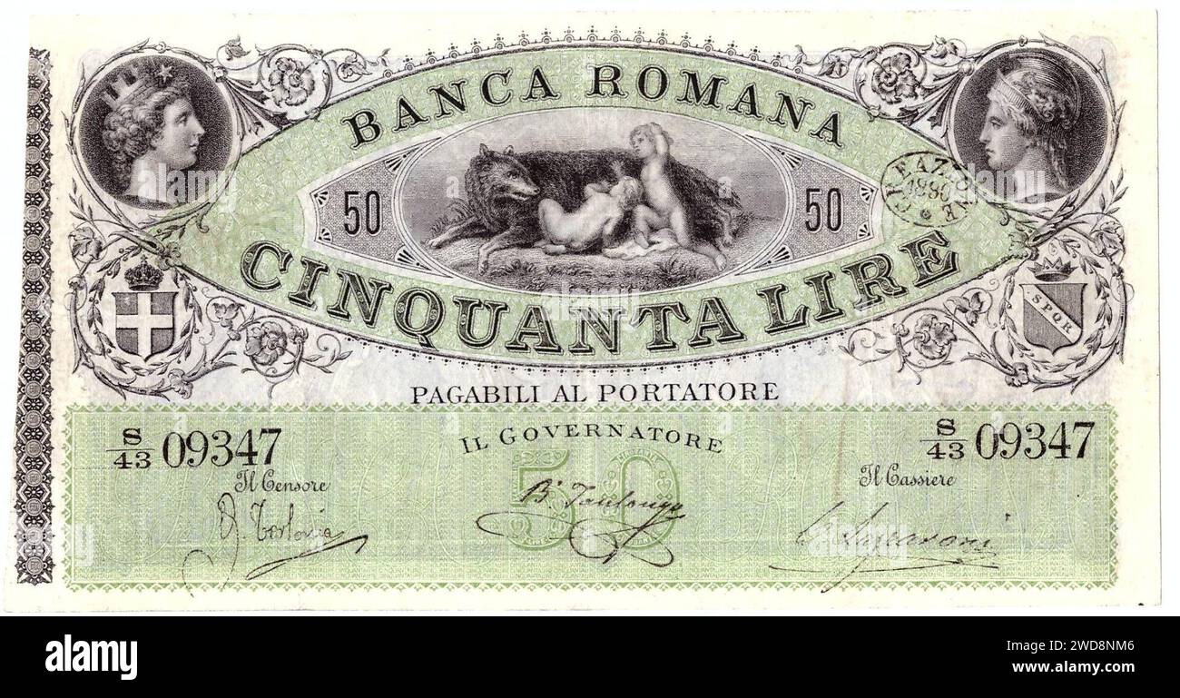 50 Italian Lire, 1890 Stock Photo - Alamy