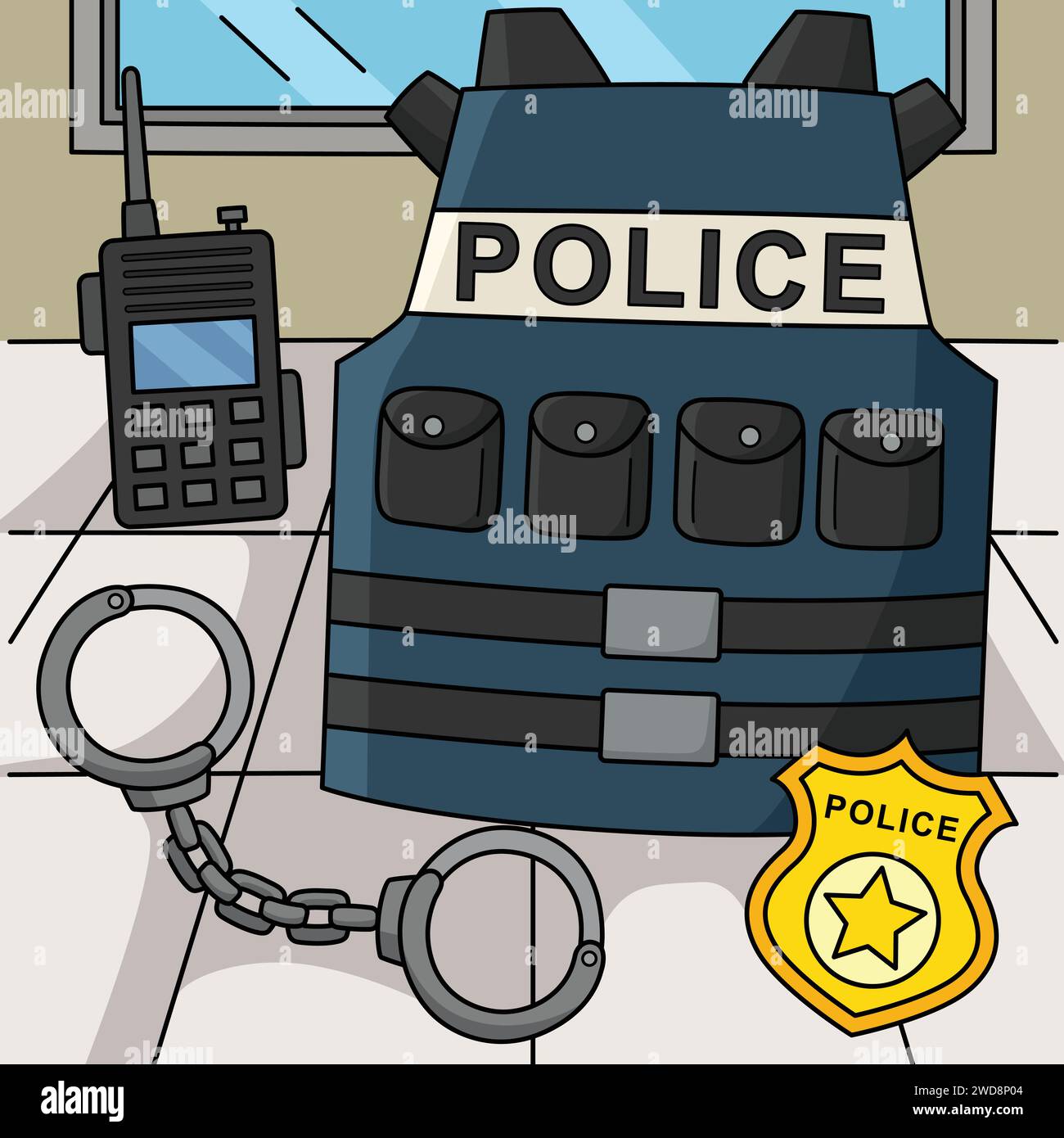 Police Officer Equipment Colored Cartoon Stock Vector Image & Art - Alamy