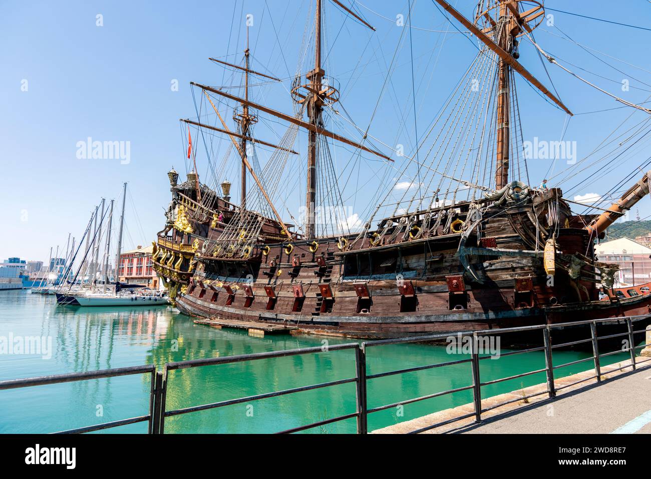Photograph taken at the port of Genoa, Italy, featuring the ancient ...