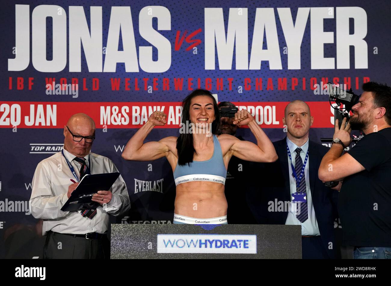 Karriss Artingstall during a weigh-in at the Titanic Hotel Liverpool ...