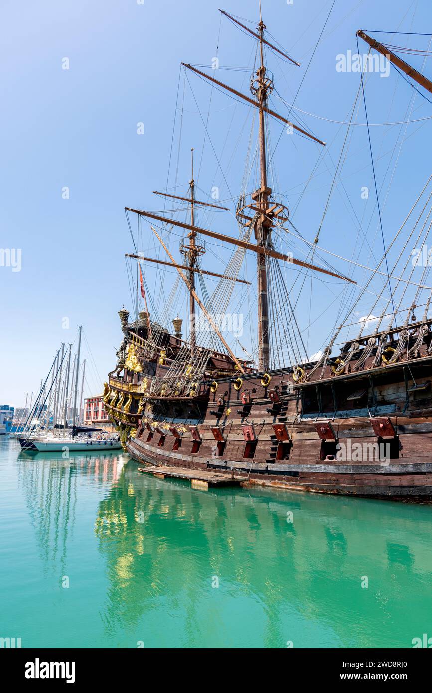 Photograph taken at the port of Genoa, Italy, featuring the ancient ...