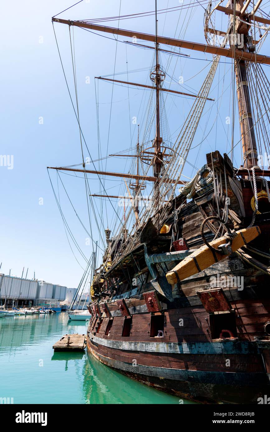 Photograph taken at the port of Genoa, Italy, featuring the ancient ...