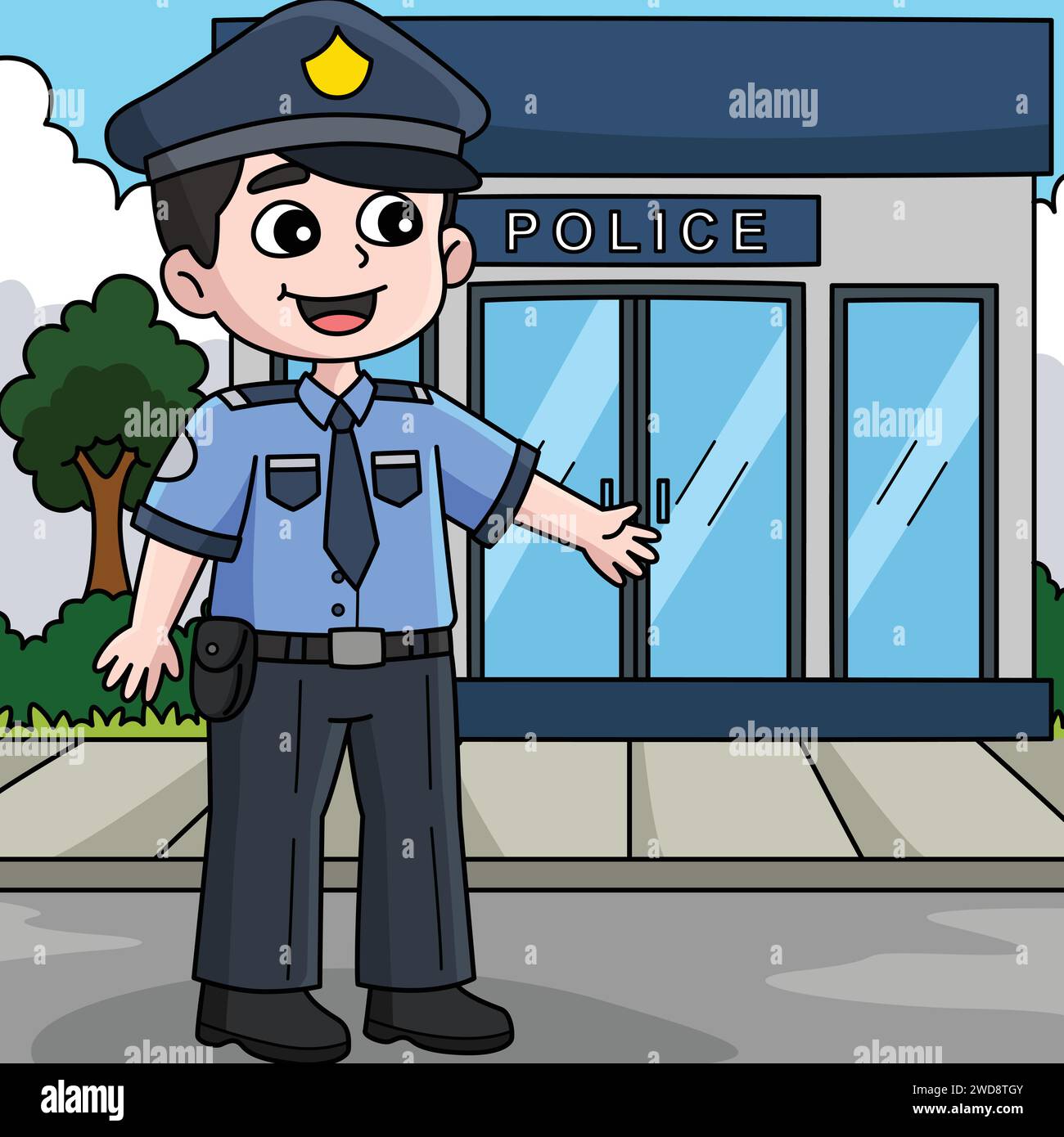 Happy Policeman Colored Cartoon Illustration Stock Vector Image & Art ...