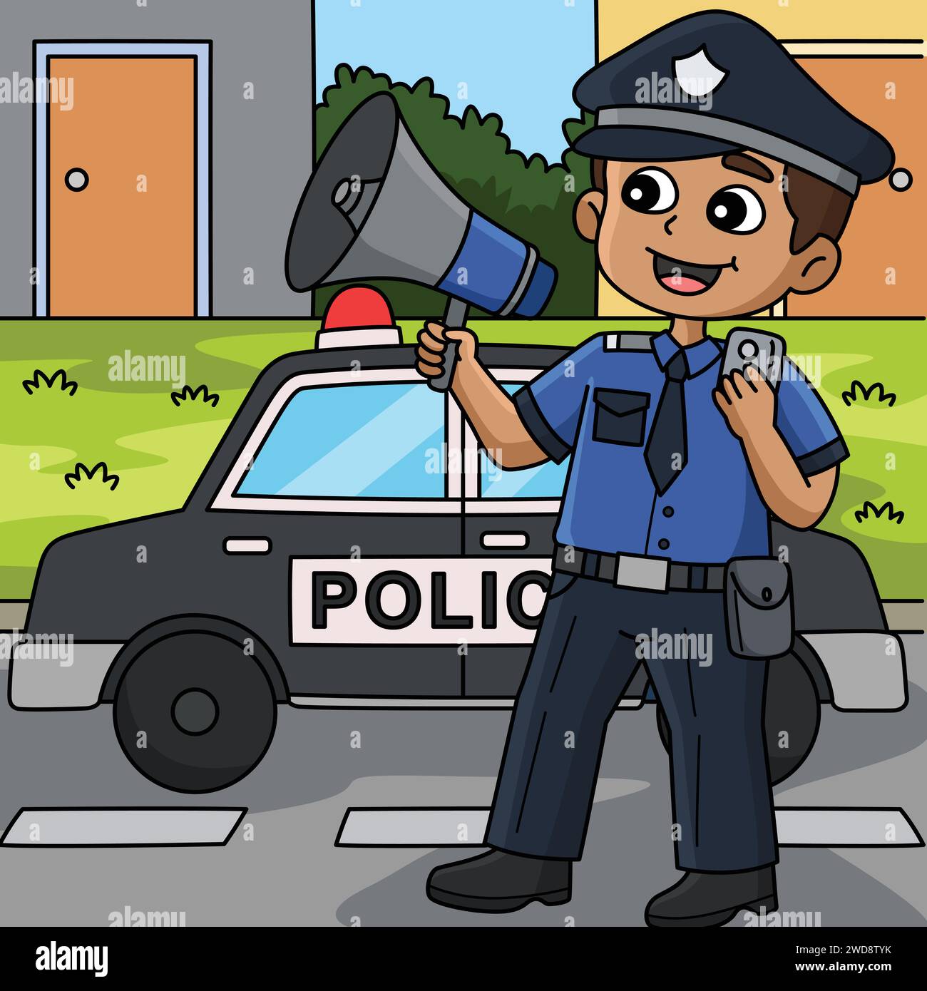 Police Man with a Megaphone Colored Cartoon Stock Vector Image & Art ...